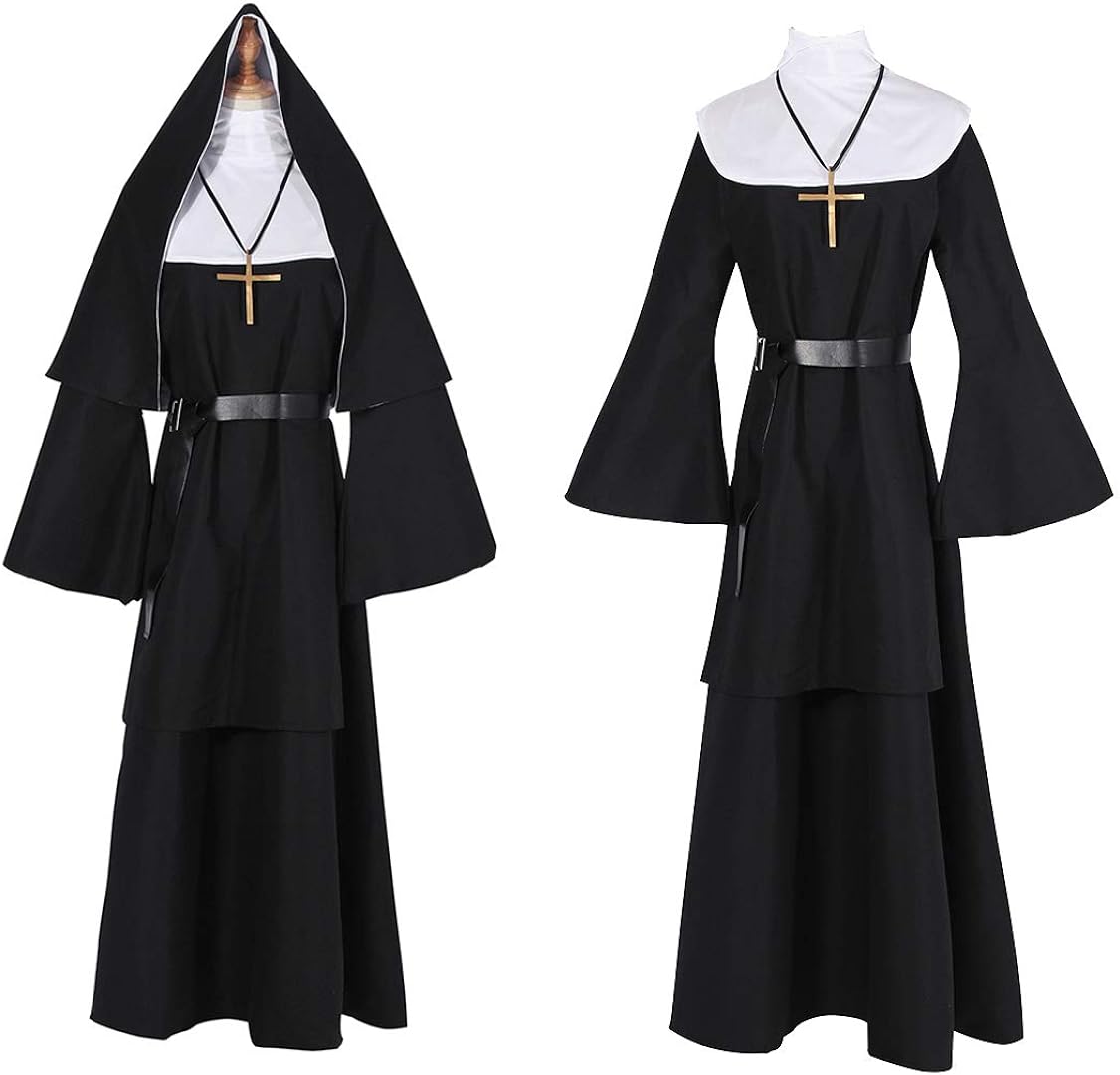 Cr Rolecos The Nun Costume Plus Size Scary Nun Outfit Priest Halloween Costume Black Review